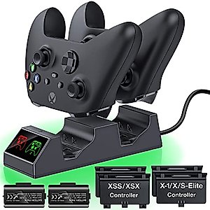 Controller Charge Station with 2x1200mAh Rechargeable Battery Pack for Xbox Series X/S Controller, Charging Dock for Xbox Controller Battery Pack with 4 Batteries Cover for Xbox One/X/S/Elite