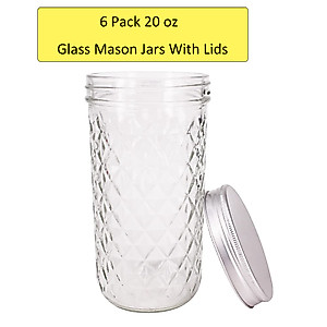 BPFY 6 Pack 20 oz Glass Mason Jars With Lids, Canning Jars for Jam, Honey, Baby Food, Candy, Cookie, Wedding Favor Decorating Jelly Jar, Candle Holder