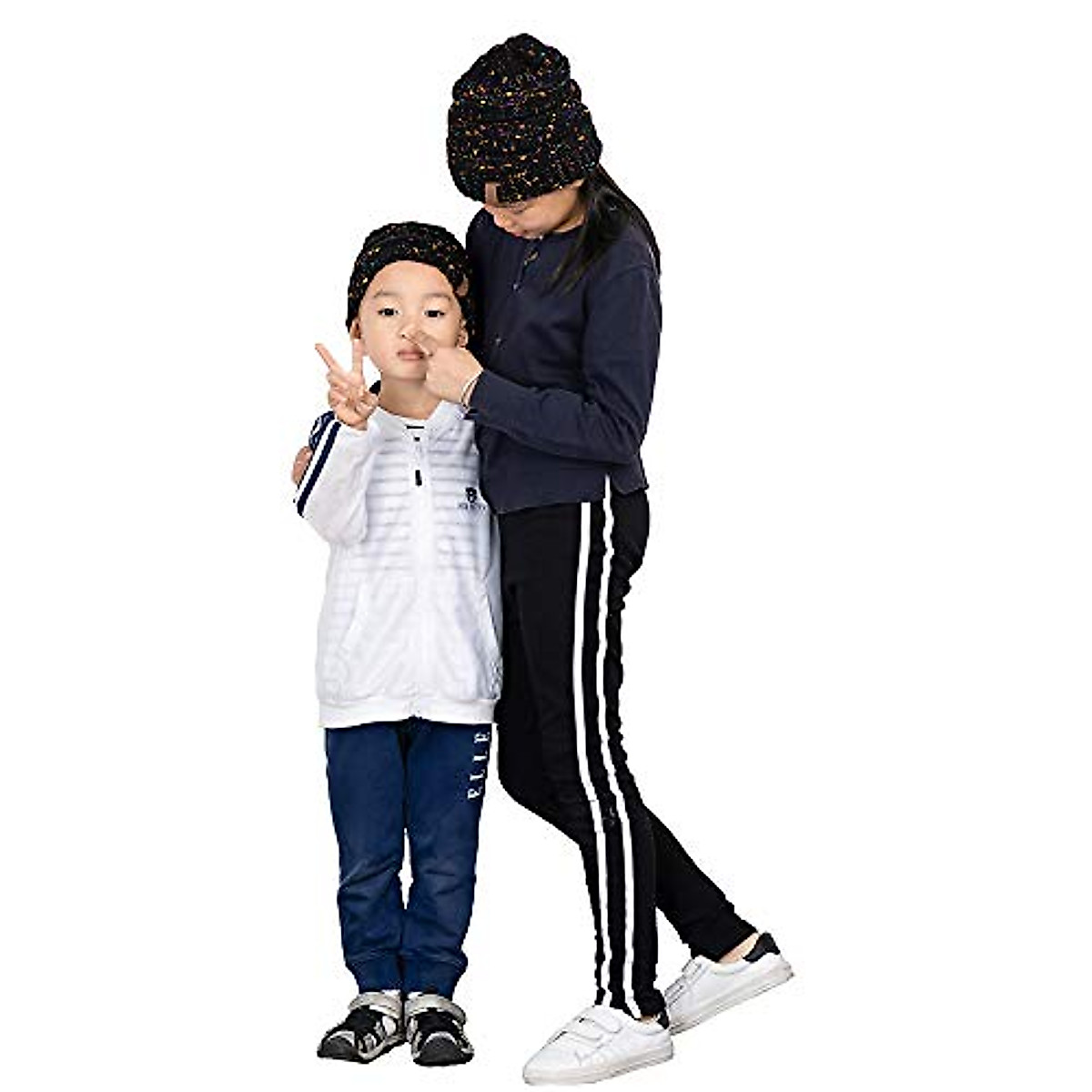 2PCS Parent-Child Family Beanie Cap Set, Mother & Baby Daughter/Son Winter Warm Knit Crochet Beanie Hat for Boys Girls Navy