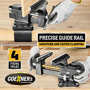 6-Inch Bench Vise, Vice for Workbench with Heavy Duty Forged Steel Construction, Built-in Pipe Jaw and Swivel Base, Table Vise for Woodworking, Home Workshop Use and DIY Job