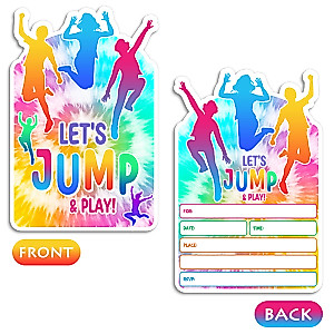 Tie dye Bounce House Birthday Invitation - Trampoline Jump Birthday Invite - Bounce and Play! Trampoline Birthday Party - 30 Cards + 30 Envelopes