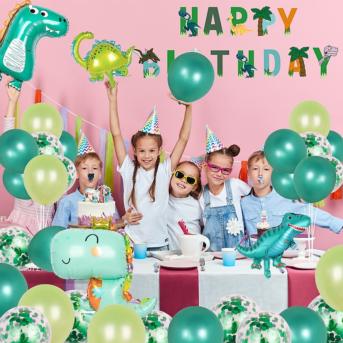 Dinosaur Birthday Decorations Cute Dinosaur Balloon Dinosaur Birthday Party Supplies Happy Birthday Banner Confetti Green Latex Balloon Baby Shower Decorations Boys and Girls LilyZheng