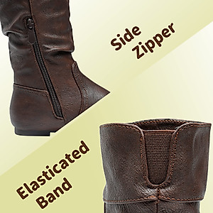 DREAM PAIRS Little Kid BLVD-K Brown Pu Girl's Knee High Boots Size 2 M US Little Kid