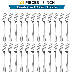 OPOLIA Dinner Forks Set, 24 Pieces Food Grade Stainless Steel Forks Silverware, Classic Elegant Design for Home,Kitchen or Restaurant, Mirror Polished, Dishwasher Safe，8 inch