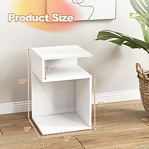 Tangkula S-Shaped Side Table, 3 Tier Wood End Table with Open Storage Shelves, Anti-Slip Foot Pads, Modern Accent Bedside Nightstand, Narrow Side Table for Small Spaces Living Room Bedroom (2, White)