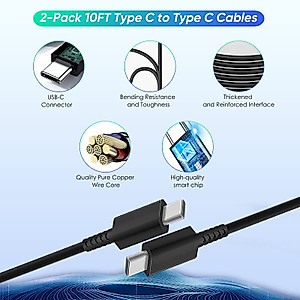 10FT Long Samsung Charger Fast Charging Cord & 2Pack 25W USB-C Super Fast Charging Black PD/PPS Wall Charger Type-C Block for Samsung Galaxy S23/S22/S22 Ultra/S22/S21/Note20/iPhone 15/Plus/Pro/Pro Max