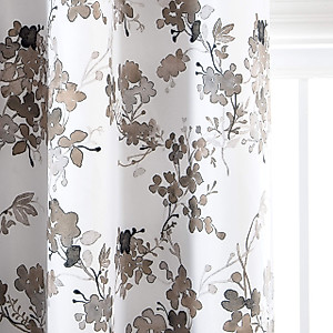 DriftAway Watercolor Floral Botanical Lined Thermal Insulated Window Curtain Valance Rod Pocket 52 Inch by 18 Inch Plus 2 Inch Header White Beige 2 Pack