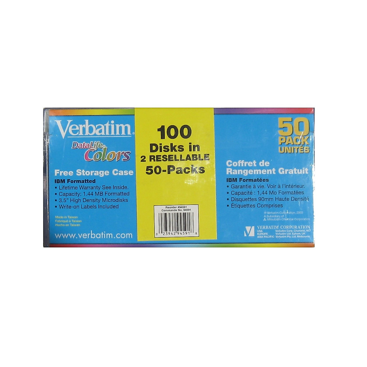 Verbatim 100 PC Formatted 3.5" HD 1.44 MB Floppy Diskettes, 5 Neon Translucent Colors, 20 of Each