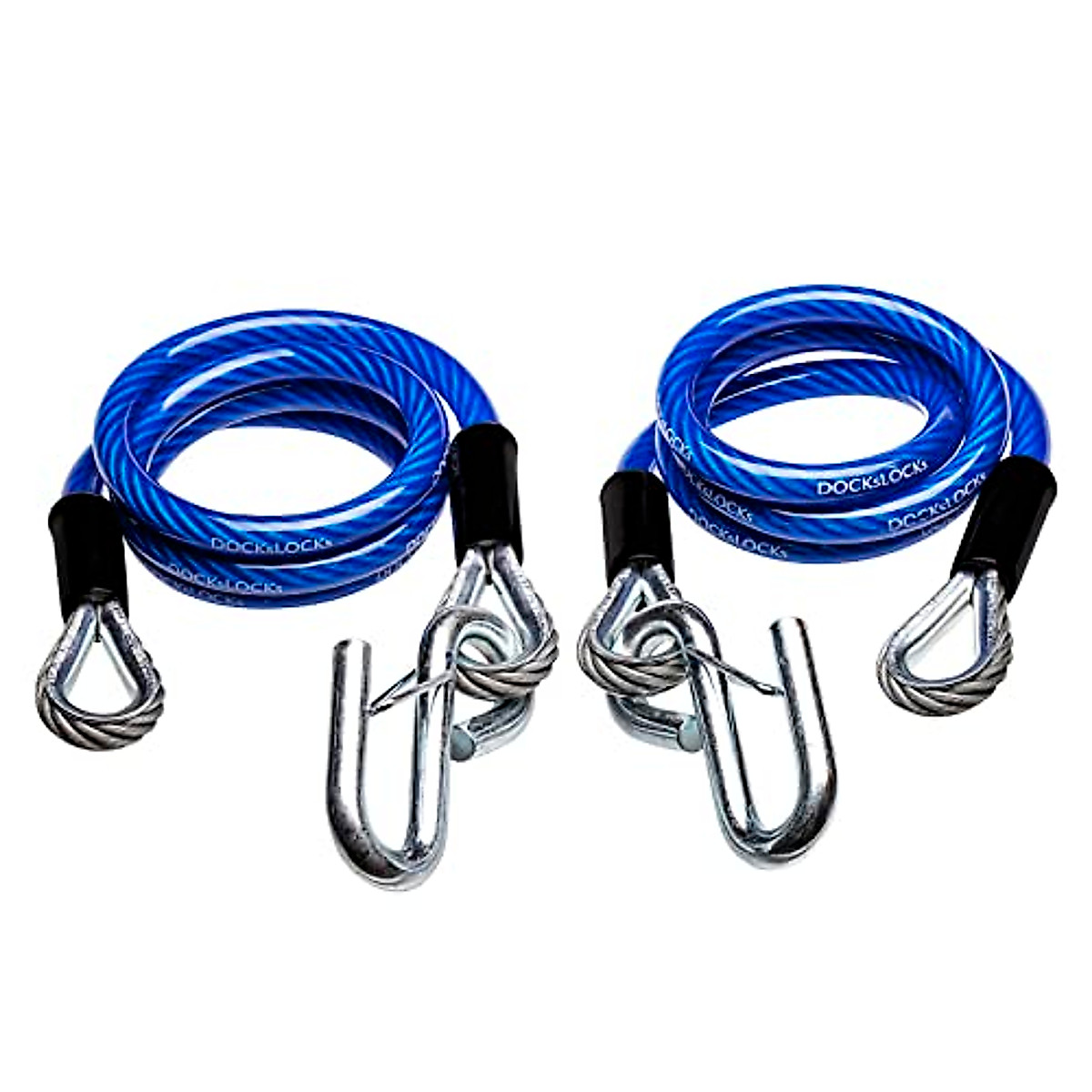DocksLocks Trailer Safety Towing Cables, Self Coiling Weatherproof Vinyl Coated with Snap Hook Safety Latches, 48” Length, 2 Pack (5000 lbs Break Force)
