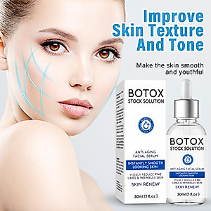 Botox Face Serum, Botox Stock Solution Facial Serum with Vitamin C & E, Instant Face Lift & Anti Aging Serum, Boost Skin Collagen, Reduce Fine Lines, Wrinkles, Plump Skin
