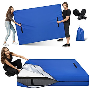 Twin Mattresses Bag for Moving Storage Protector, Waterproof Reusable Mattress Cover with Heavy Duty 8 Handles Water Resistant Zipper Closure and 2 Adjustable Straps, Bright Blue