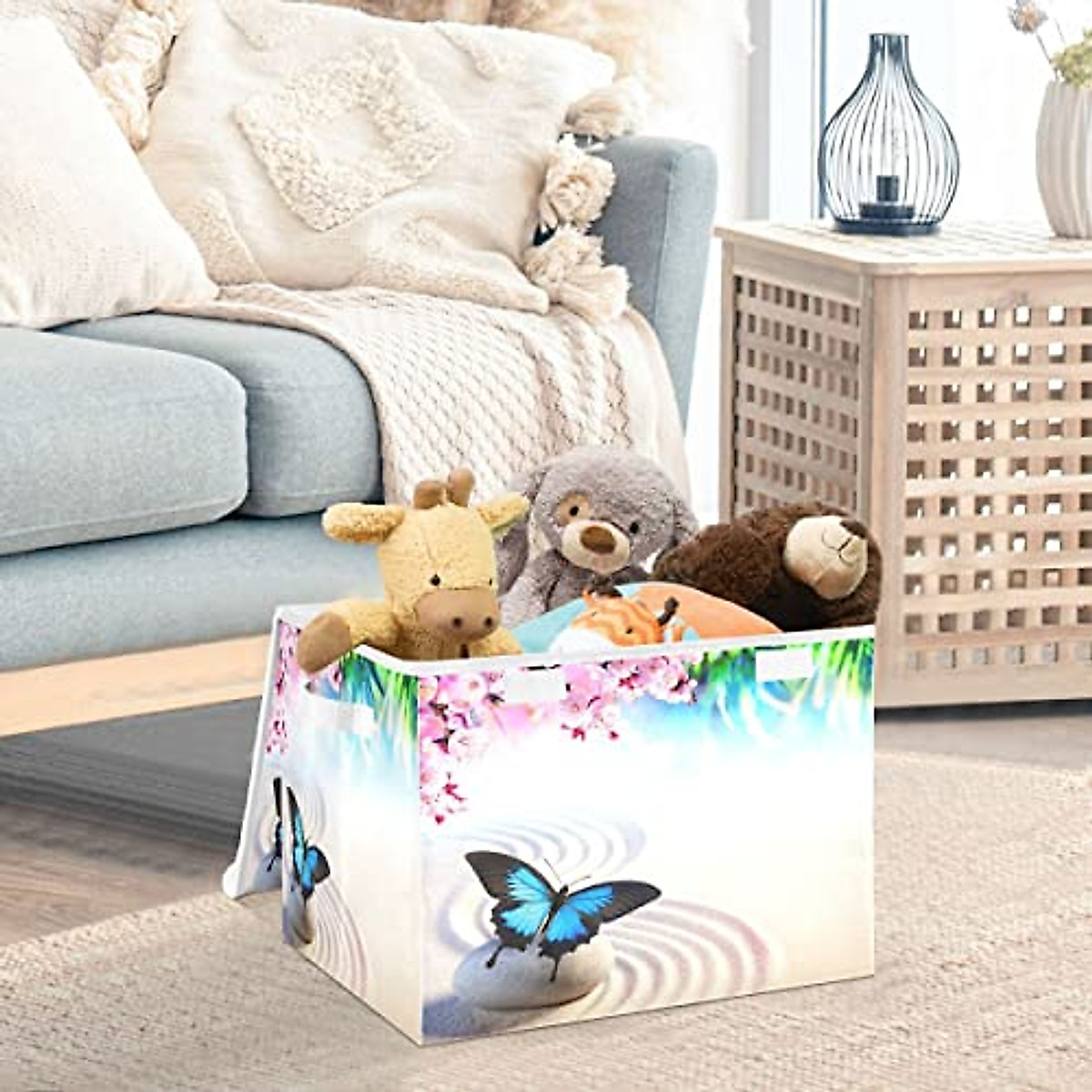 Storage Bins with Lids Foldable Storage Baskets Storage Cubes Collapsible Closet Organizer Containers with Cover Japanese Butterfly Zen and Sakura Blossoms for Home Office Organizer Closet, Shelves, T