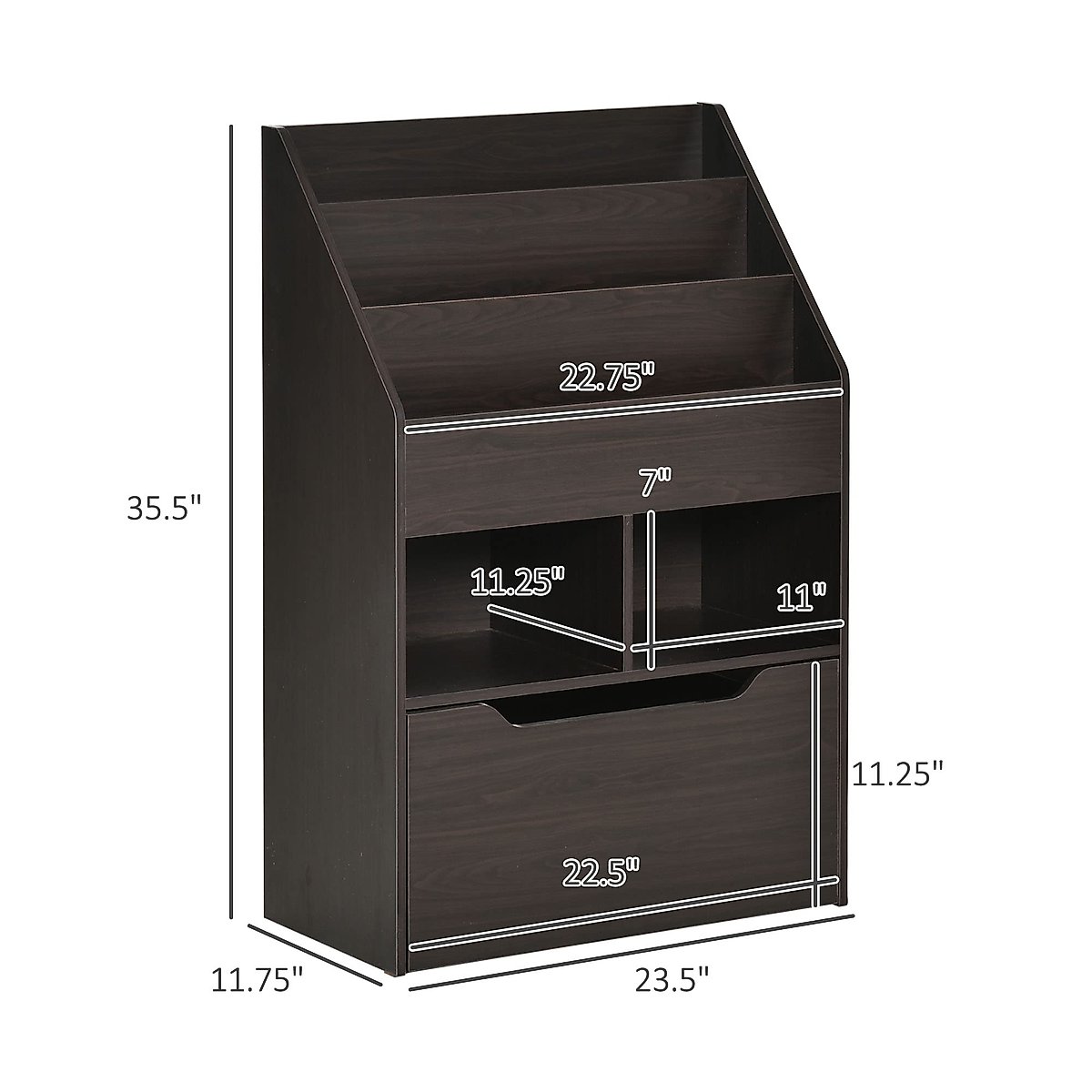 HOMCOM Kids Bookcase Multi-Shelf Rack Organizer with Storage Drawer for Books, Playroom, Brown
