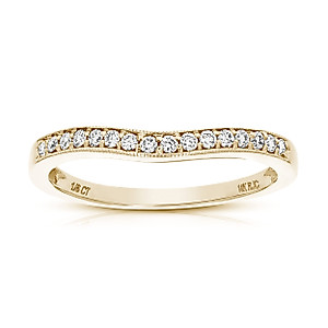 VIR JEWELS 0.16 cttw Diamond wedding Band for Women, Contour Milgrain Round Diamond Wedding Band in 14K Yellow Gold, Size 7.5
