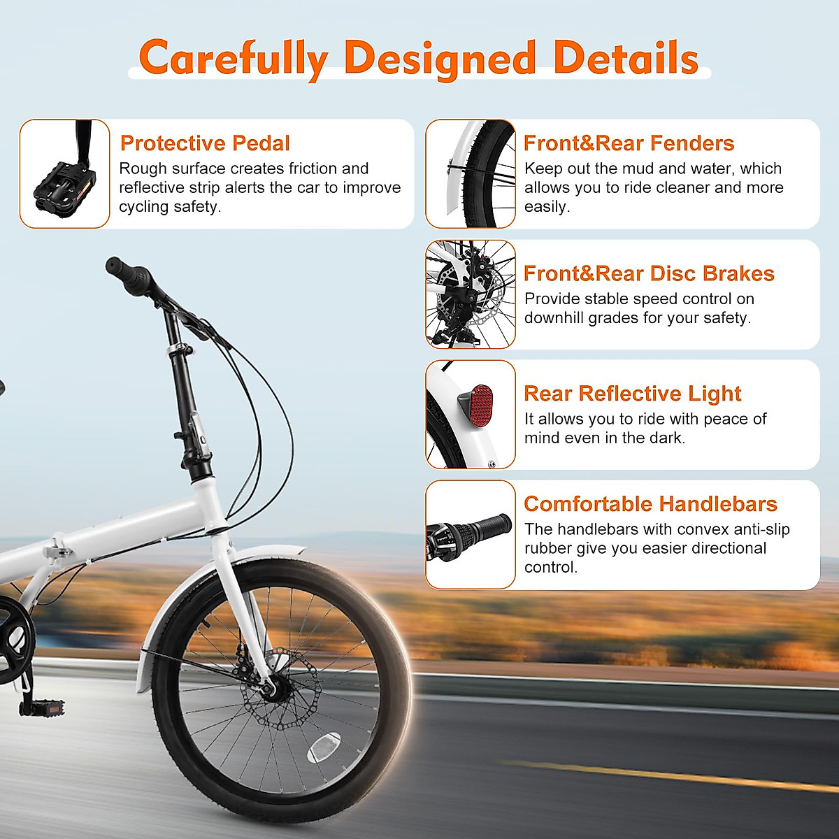 DCEHKR 20-inch Foldable Bike Folding Bicycle with 7-Gear Transmission, Height Adjustable Seat Foldable Bicycle Suitable for Adult Riding, Men Riding, Women Riding, Ships in The US (Straight Bar)