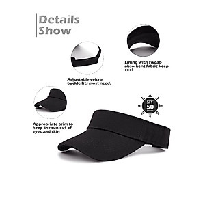 Komorebi Visors for Women Mens Sun Visors with UV Protection Sports Sun Visor Hats Tennis Golf Adjustable Sun Cap 01 Black One Size