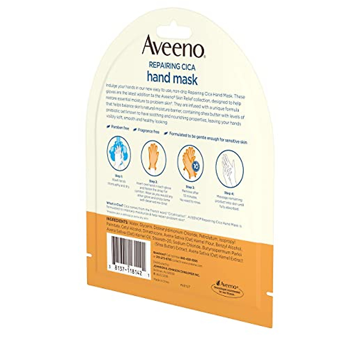 Aveeno Repairing CICA Hand Mask with Prebiotic Oat and Shea Butter for Extra Dry Skin, Paraben-Free and Fragrance-Free, 1 Pair of Single-Use Gloves (Pack of 5)