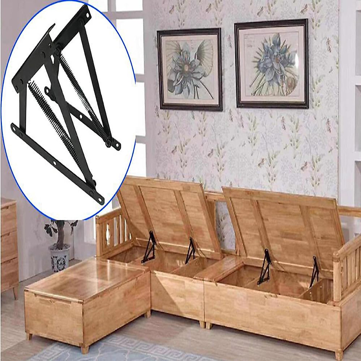 1 Pair of Bed Box Hinges, lid Hinge Sofa Bed Storage Lift Hinge Spring Mechanism for Storage Benches and beds with Bed Boxes, Sofa Bed Furniture
