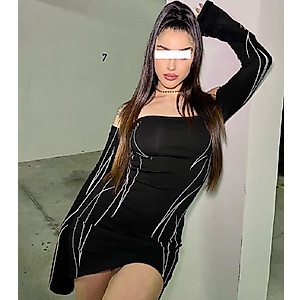 Faretumiya Women Off Shoulder Mini Sweater Dress Knit Bodycon Long Sleeve Off Shoulder Short Dress Y2k Ribbed Pullover Tunic Dress（Sexy Black，Small）