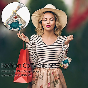 Blusabaca RFID Credit Card Holder Wallets for Women, Small Card Case Wallet with Keychain and Zipper, Leather Card Holder Sea Turtle Pocket Business Card Accordion Wallet