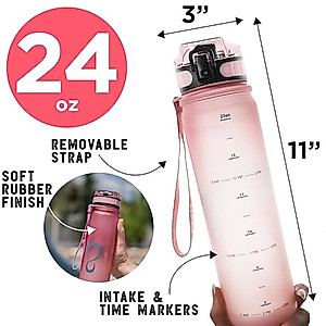 Live Infinitely 24 oz Water Bottle with Time Marker - Insulated Measured Water Tracker Screen - BPA Free Gym Water Bottle - Locking Flip Top Lid, Rubberized (Rose, 24oz)