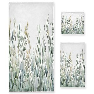 Flradish Green Leaves Towels 3 Pack Bath Towels for Bathroom Set Soft Cotton Highly Absorbent Lightweight & Quickdry Towel Set 1 Bath Towel,1 Hand Towel,1 Washclothe