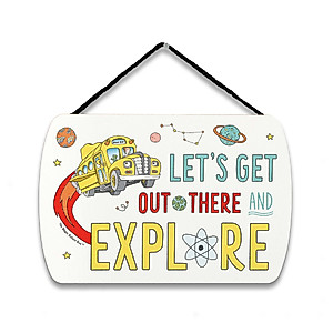 Open Road Brands Scholastic The Magic School Bus Let's Explore Hanging Wood Wall Decor - Fun Magic School Bus Sign for Kids' Bedroom or Classroom