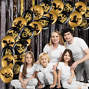 50 Pieces Dragon Theme Party Supplies, Dragon Theme Party Balloons, Black Gold Dragon Balloons Birthday Decoration Dragon Theme Party Picks Fantasy Party for Dragon Fantasy Party Supplies, 12 Inches
