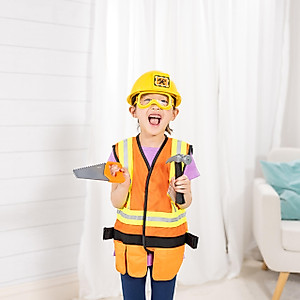 Melissa & Doug Construction Worker Role Play Costume Dress-Up Set (6 pcs) Frustration-Free Packaging - Pretend Construction Worker Outfit, Construction Worker Costume Set For Kids, Toddlers Ages 3+