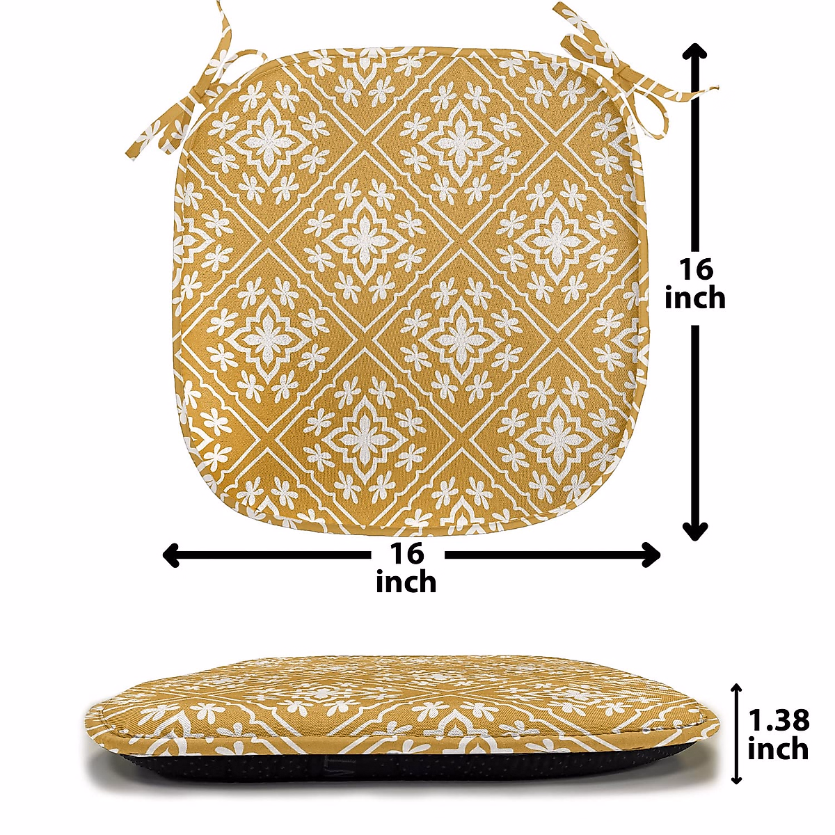 Lunarable Mosaic Chair Seating Cushion Set of 4, Traditional Portuguese Azulejo Motif in Turkish Moroccan Bohemian Effects, Anti-Slip Seat Padding for Kitchen & Patio, 16"x16", Pale Coffee and White