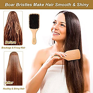 Sosoon Hair Brush, 100% Pure Boar Bristle Paddle Brush for All Hair Types, Restore Shine & Texture and Makes Hair Smooth & Health