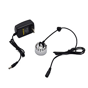 Akeydeco Halloween Party Mist Maker,Ultrasonic Water Pond Fountain Fogger 9 LED Red Yellow and Blue Light Flashes Aluminum Atomizer Air Humidifier for and Rockery Fish Tank Vase Birdbath Deco