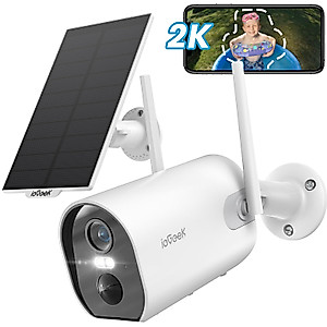 Security Cameras Wireless Outdoor, 2K Solar Powered Outdoor Security Cameras with Spotlight & Siren, 2.4G WiFi Wireless Surveillance Cameras for Home Security, 3MP Color Night Vision/2-Way Talk/ IP65