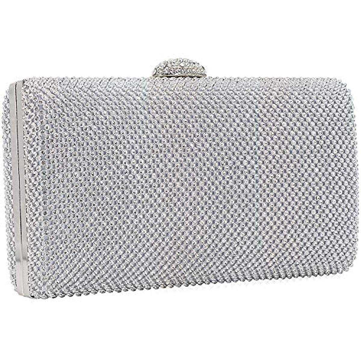 Dexmay Large Rhinestone Crystal Clutch Evening Bag Women Formal Purse for Cocktail Prom Party Silver