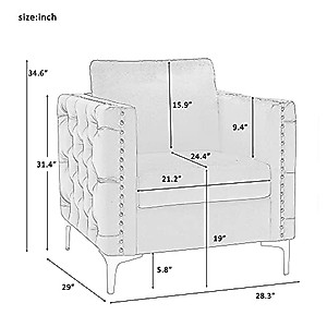 Harper & Bright Designs Modern Velvet Armchair, Tufted Button Accent Chair Club Chair with Steel Legs for Living Room Bedroom, Navy