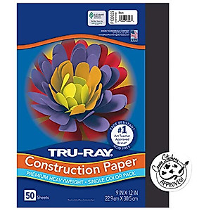 Pacon Tru-Ray Heavyweight Construction Paper, Black, 9" x 12", 50 Sheets, Sulphite Construction Paper
