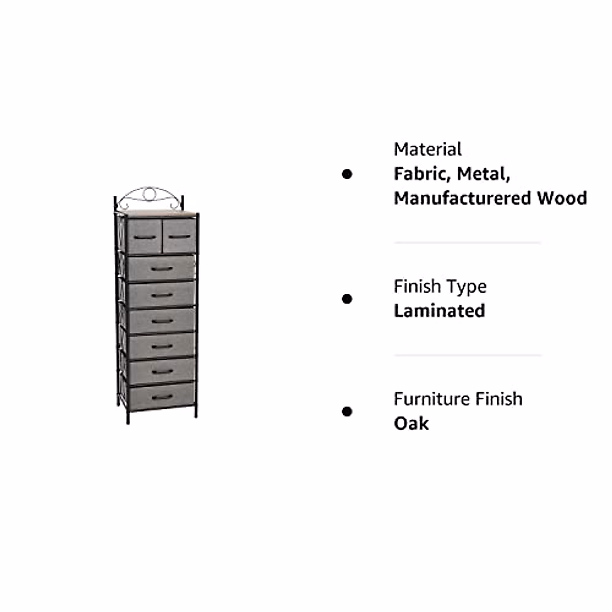 Household Essentials Victoria Dresser Tower Storage Organizer with 8 Drawers Black Metal Frame and Ashwood Rustic Wood Grain Top