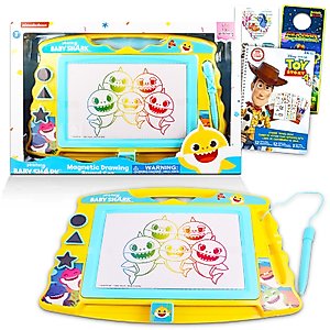 Pink Fong Baby Shark Baby Shark Magnetic Drawing Board Set - Bundle Baby Shark Drawing Board Kids and Toddlers Plus Finding Dory Stickers, Toy Story Travel Book, and More (Baby Shark Drawing Pad)
