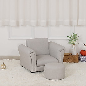 Getifun Kids Sofa Chair with Footstool/PVC Leather Toddler Single Couch with Plastic Legs/Upholstered Children Armchair for Kids Under 4 Years Old (Light Gray)