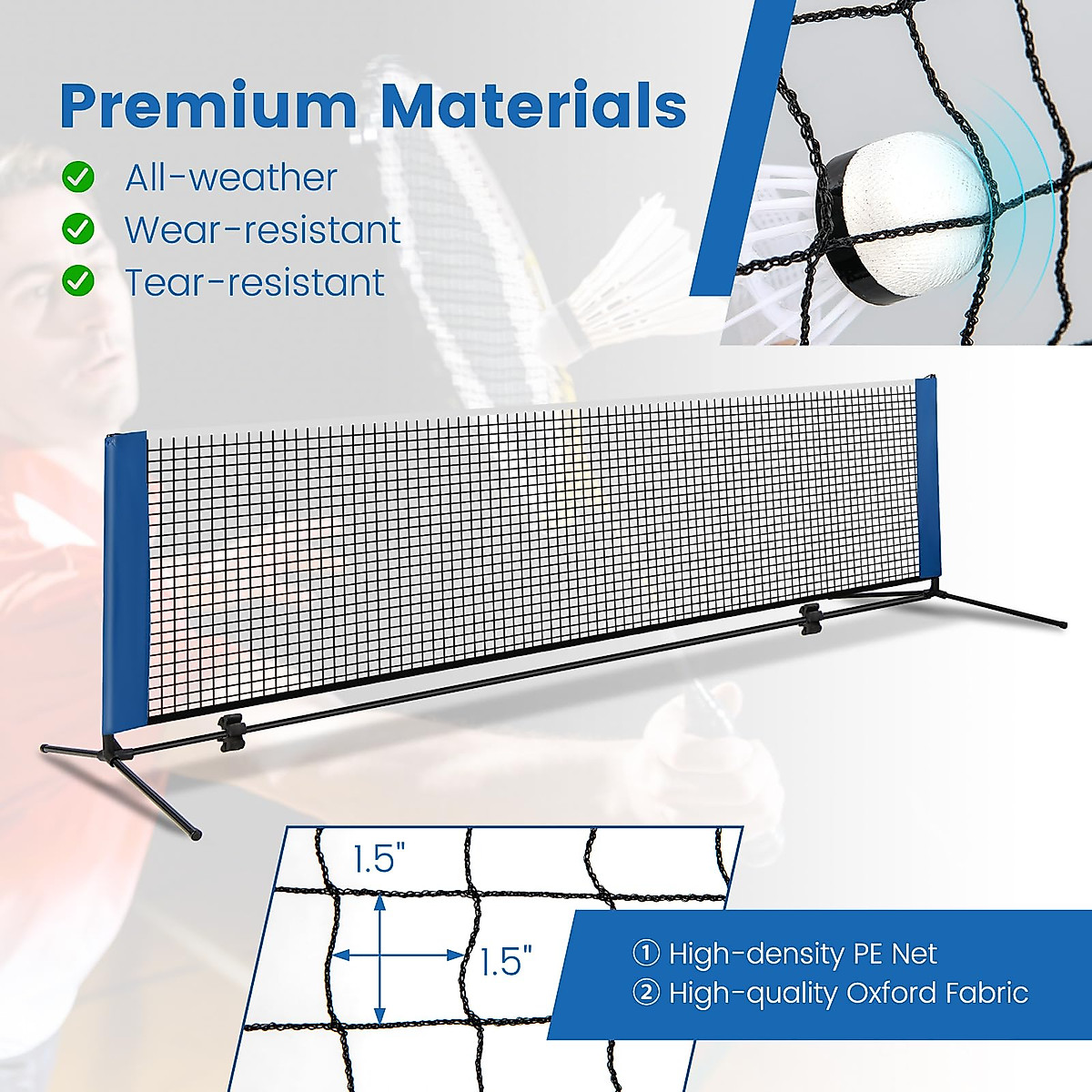 GYMAX Badminton Net, Height Adjustable Tennis Net Set w/Poles, 2 Birdies & Carry Bag, Easy Setup Pickleball Net Sports Net，Portable Volleyball Net for Indoor & Outdoor Game Beach, Backyard (13.8 FT)