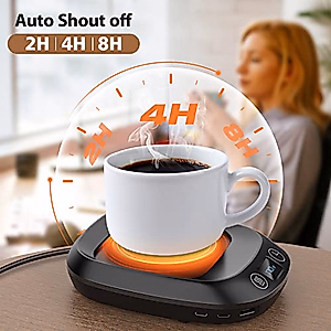 Coffee Mug Warmer,Coffee Warmer with 3 Temperature Settings, Auto Shutt-Off,Gravity Switch and 3x10W Charging Port, 70W Coffee Cup Warmer for Desk Use,Electric Beverage Warmer for Keep Coffee Tea Hot