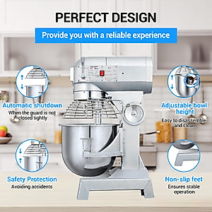 Ekway 30Qt Commercial Food Mixer, 1250W Commercial Mixer 3-Speeds Adjustable，Electric Heavy Duty Stand Mixer with Stainless Steel Bowl for Kitchenaid Bakery and Pizzeria