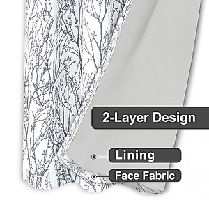 DriftAway Gray White Tree Branch Blackout Curtains for Bedroom Curtains 84 inch Length 2 Panels Set Grey Branch Lined Window Treatment Thermal Grommet Top Curtain for Living Room Winter Warm Curtain
