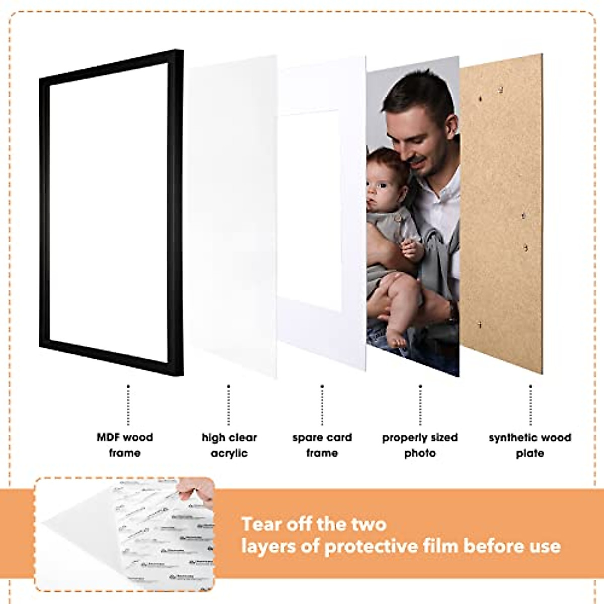 SYNTRIFIC 12x16 Picture Frames Set of 6,Display Pictures 8.5x11 with Mat or 12x16 Without Mat,Wall Gallery Photo Frames Larger Picture Frames for Wall Mounting,Black