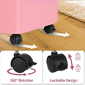 Pink Laundry Hamper with Wheels - 100L Large Laundry Hamper with Lid, Rolling Laundry Hamper on Wheels, Collapsible Laundry Hamper with Removable Mesh Bag and Bamboo Handles for Easy Carrying