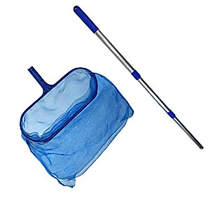 GKanMore Deep Skimmer Net with 17"-40" Telescopic Pole Leaf Skimmer Fine Mesh Net Rake Net for Cleaning Above Ground Inground Pool Hot Tub Spa Pond (with Pole)