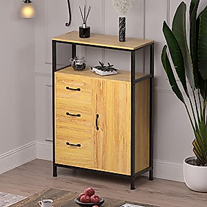 Visionwards 3 Drawer File Cabinet, Lateral Filing Cabinet Fits Letter Size, Large Printer Stand with Storage Shelves for Home Office, Orange