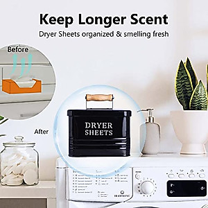 DAYA FASHION Dryer Sheet Holder Black, Metal Farmhouse Dryer Sheet Dispenser for Laundry Room, Dryer Sheet Container with Lid, Fabric Sheet Holder Storage Bin, Glossy Black