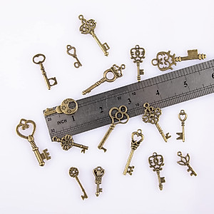 CHuangQi 125pcs/6oz Vintage Skeleton Keys Set, Steampunk Key Necklace, Antique Bronze Charms Pendants, DIY Handcrafts Jewelry Making, Wedding & Birthday Party Favors