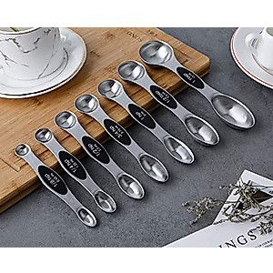 Magnetic Measuring Spoons Set of 7 Stainless Steel Dual Sided Teaspoon Tablespoon for Measuring Dry and Liquid Ingredients